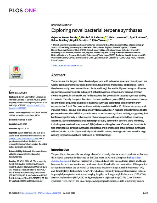 (PDF) Exploring novel bacterial terpene synthases