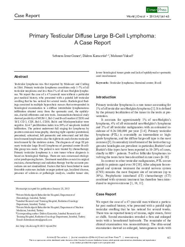 (PDF) Primary Testicular Diffuse Large B-Cell Lymphoma: A Case Report