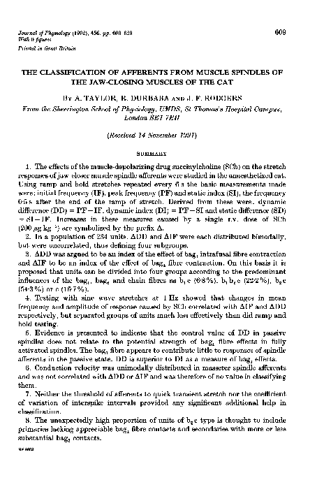 (PDF) The classification of afferents from muscle spindles of the jaw ...