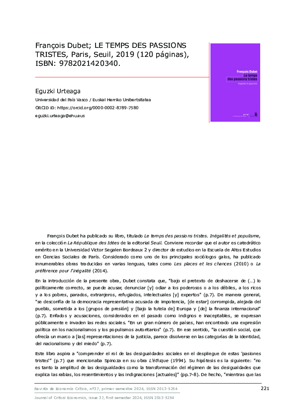 (PDF) Reseña del libro de François Dubet