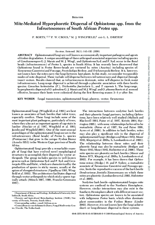(PDF) Mite-Mediated Hyperphoretic Dispersal of Ophiostoma spp. from the ...