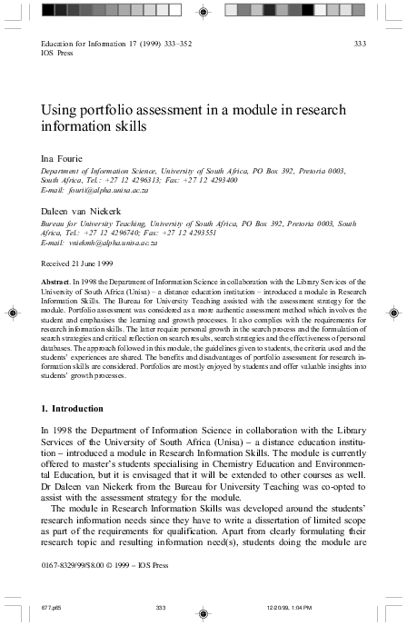 (PDF) Using portfolio assessment in a module in research information ...