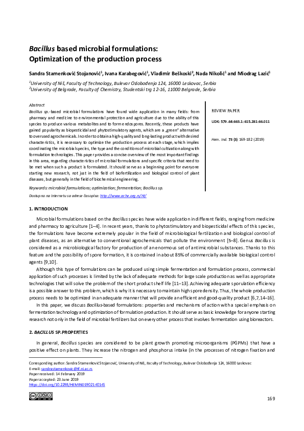 (PDF) Bacillus based microbial formulations: Optimization of the production process