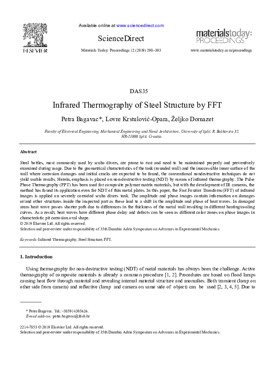(PDF) Infrared Thermography of Steel Structure by FFT