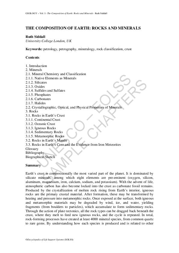 (PDF) The composition of the Earth: Rocks and Minerals
