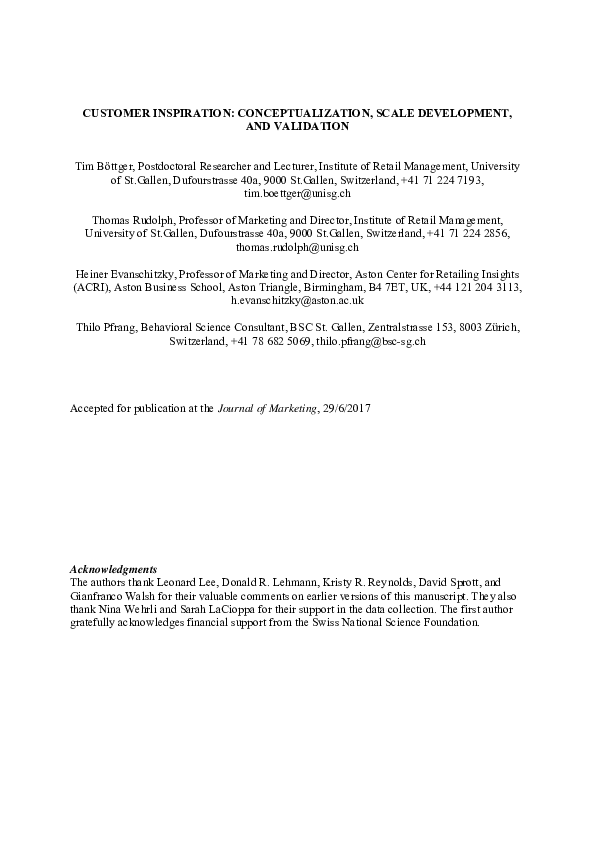 (PDF) Customer Inspiration: Conceptualization, Scale Development, and Validation