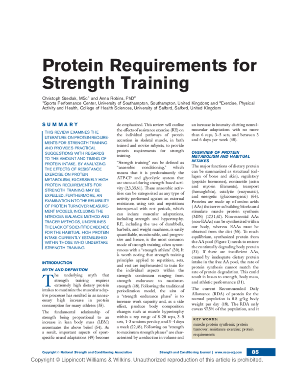 (PDF) Protein Requirements for Strength Training
