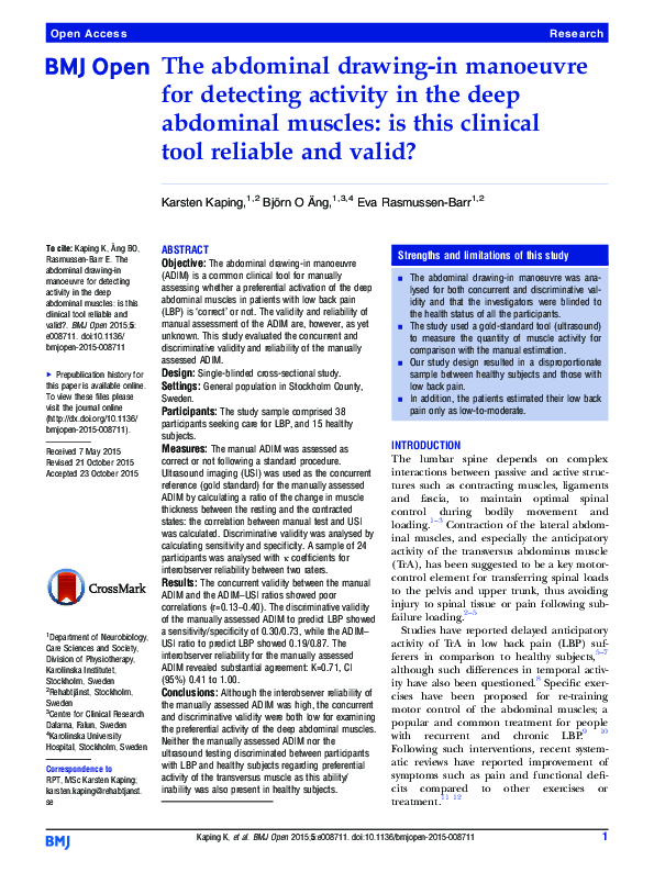 (PDF) The abdominal drawing-in manoeuvre for detecting activity in the ...