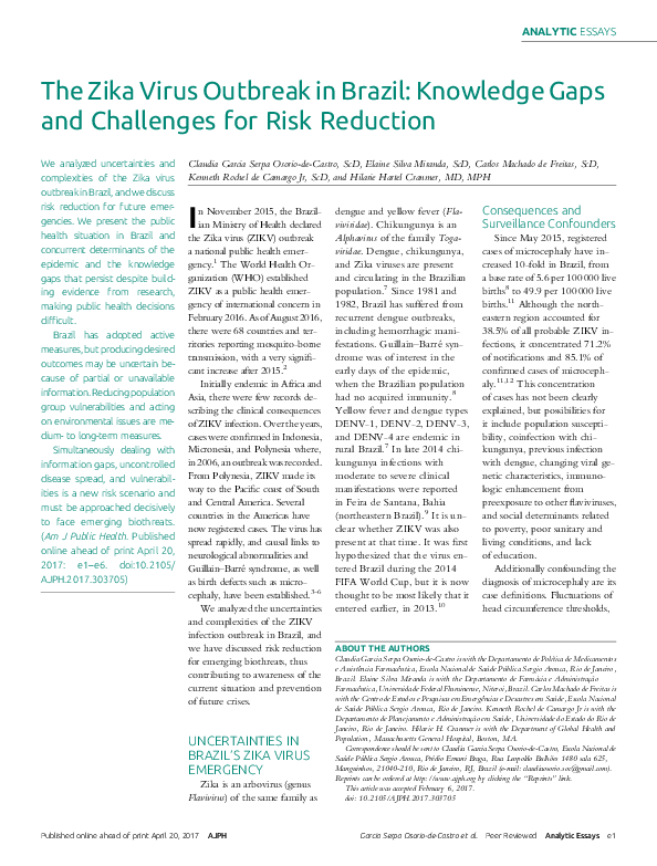 (PDF) The Zika Virus Outbreak in Brazil: Knowledge Gaps and Challenges ...