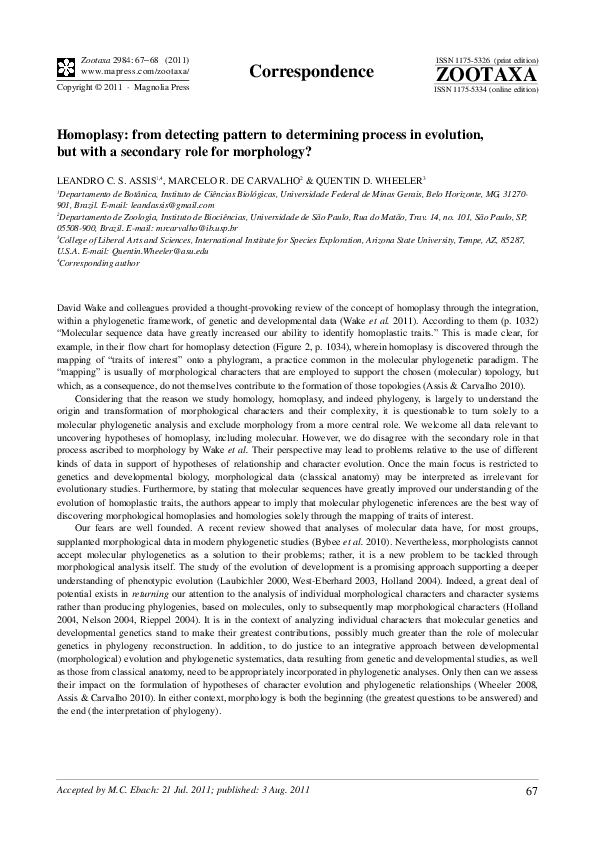 (PDF) Homoplasy: from detecting pattern to determining process in ...