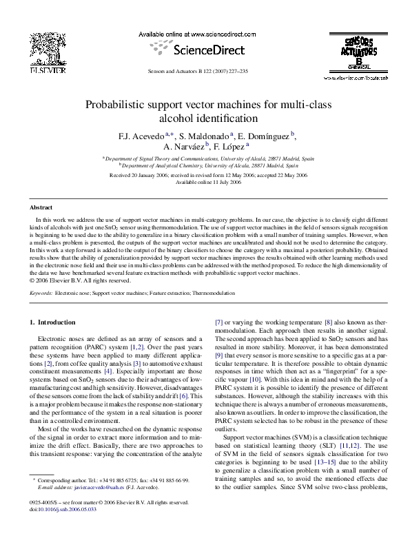 (PDF) Probabilistic support vector machines for multi-class alcohol identification