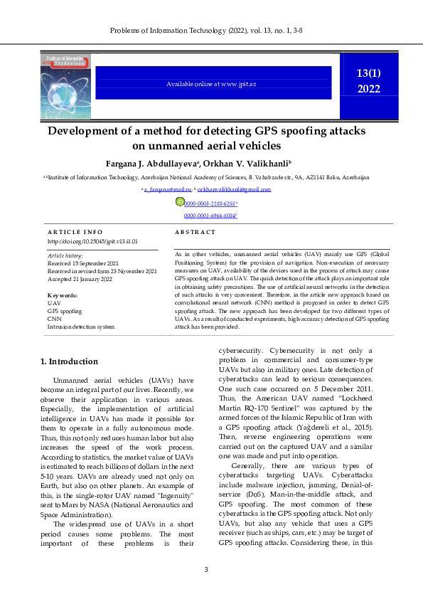 Pdf Development Of A Method For Detecting Gps Spoofing Attacks On