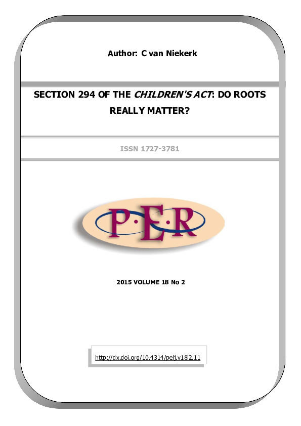 (PDF) Section 294 of the Children's Act: Do Roots Really Matter?