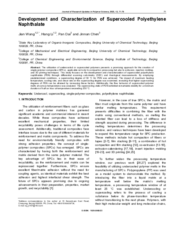 (PDF) Development and Characterization of Supercooled Polyethylene ...