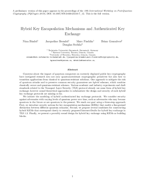 (PDF) Hybrid Key Encapsulation Mechanisms and Authenticated Key Exchange