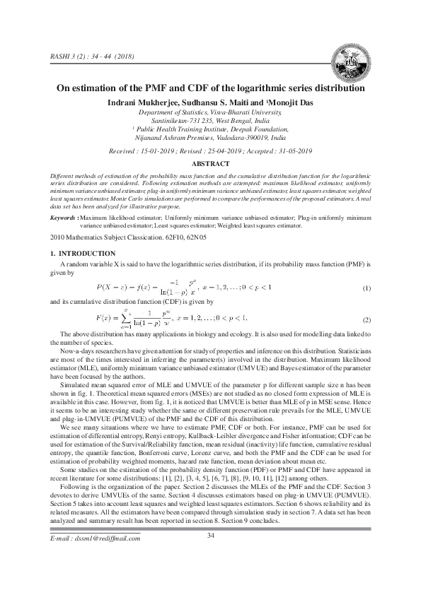 (PDF) On estimation of the PMF and CDF of the logarithmic series ...