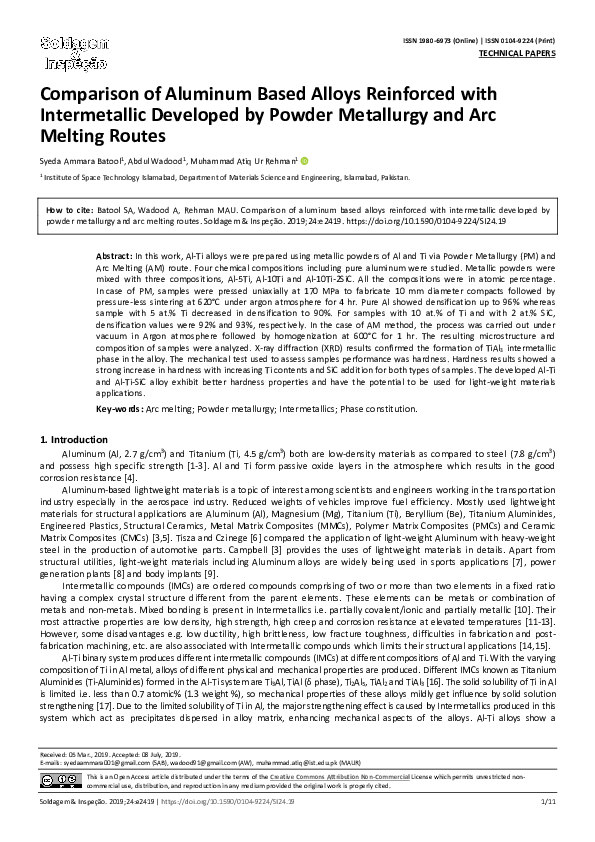 (PDF) Comparison of Aluminum Based Alloys Reinforced with Intermetallic ...