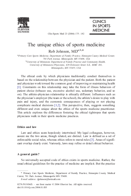(PDF) The unique ethics of sports medicine