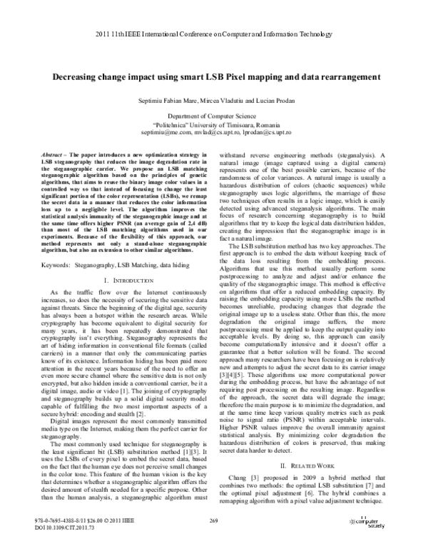 (PDF) Decreasing Change Impact Using Smart LSB Pixel Mapping and Data Rearrangement | Mircea ...