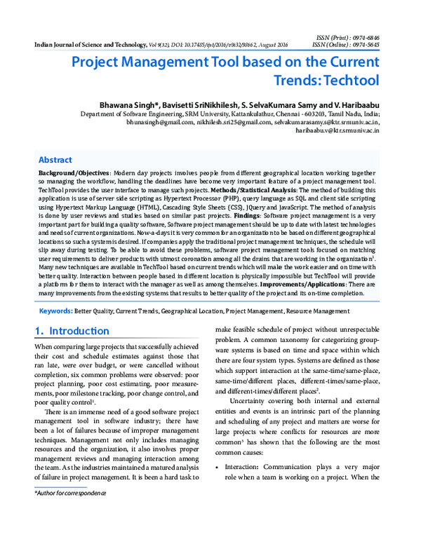 (PDF) Project Management Tool based on the Current Trends: Techtool