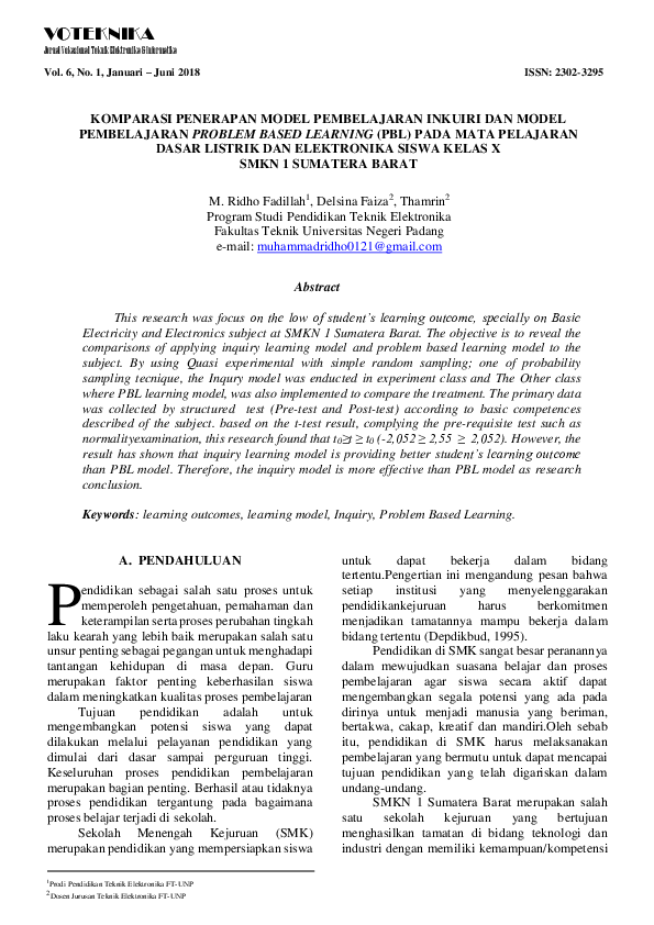 (PDF) Komparasi Penerapan Model Pembelajaran Inkuiri Dan Model Pembelajaran Problem Based ...