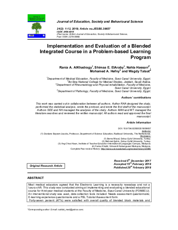 (PDF) Implementation and Evaluation of a Blended Integrated Course in a Problem-based Learning ...