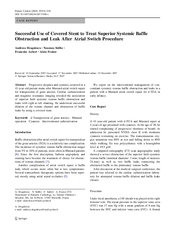 (PDF) Successful Use of Covered Stent to Treat Superior Systemic Baffle ...