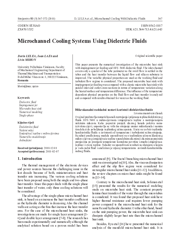 (PDF) The Microchannel Cooling With Dielectric Fluids