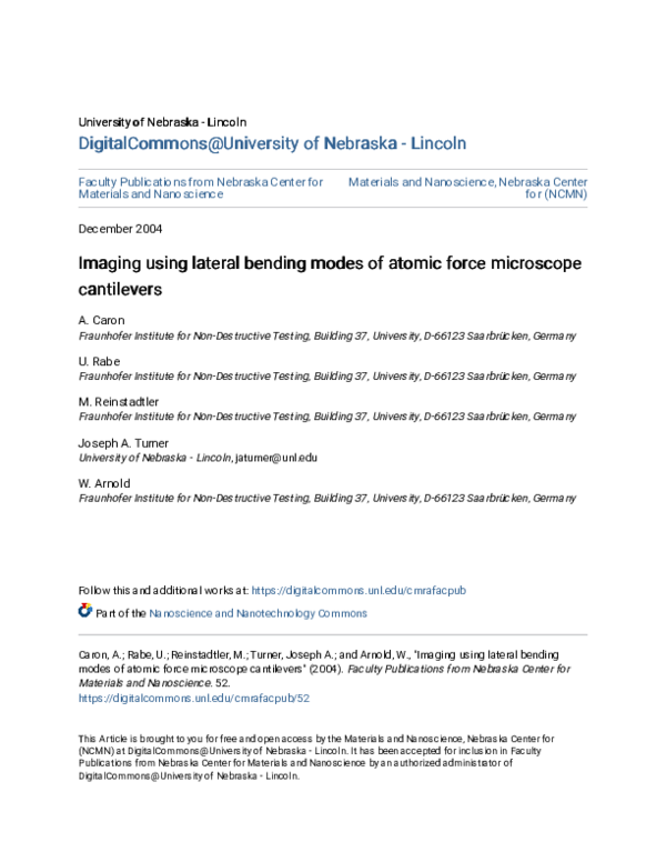 Pdf Imaging Using Lateral Bending Modes Of Atomic Force Microscope Cantilevers