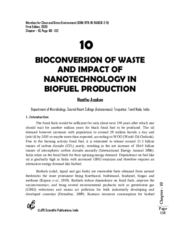 (PDF) BIOCONVERSION OF WASTE AND IMPACT OF NANOTECHNOLOGY IN BIOFUEL PRODUCTION