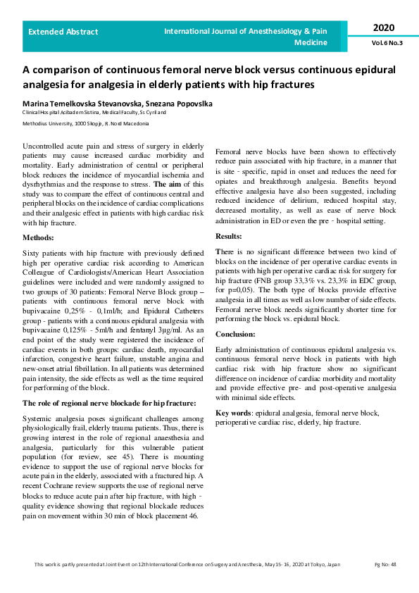 (PDF) A comparison of continuous femoral nerve block versus continuous ...