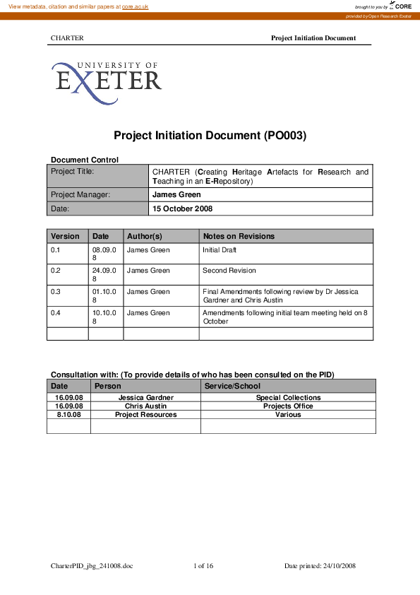 (PDF) Project Initiation Document (PO003)