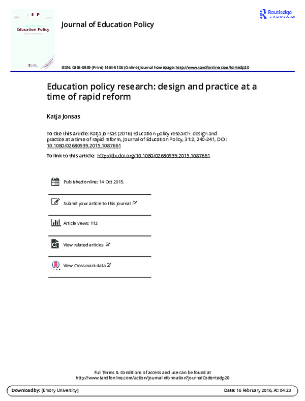 (PDF) Education policy research: design and practice at a time of rapid ...