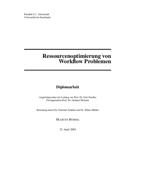 (PDF) Ressourcenoptimierung von Workflow Problemen