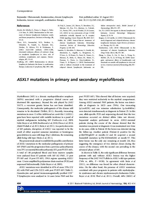 (PDF) ASXL1 mutations in primary and secondary myelofibrosis
