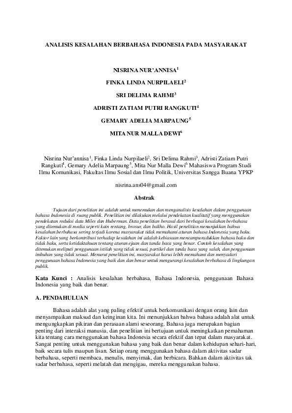 (PDF) ANALISIS KESALAHAN BERBAHASA INDONESIA PADA MASYARAKAT