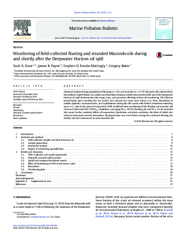 (PDF) Weathering of field-collected floating and stranded Macondo oils ...