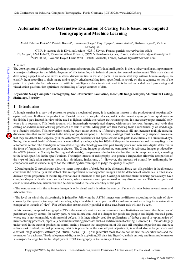 (PDF) Automation of Non-Destructive Evaluation of Casting Parts based on Computed Tomography and ...
