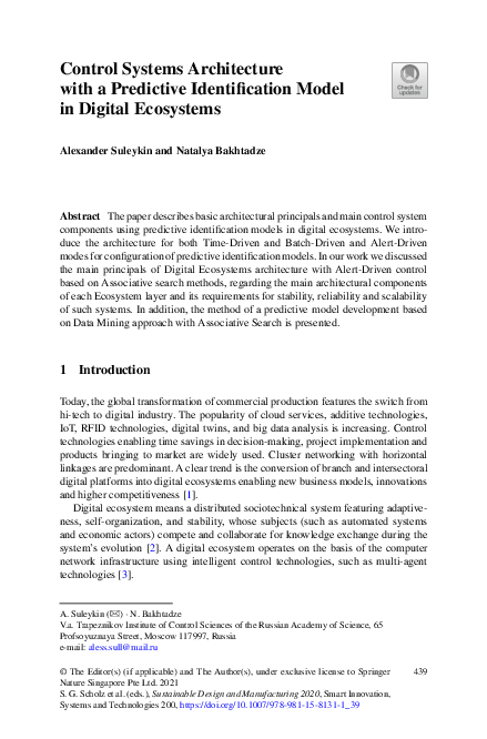 (PDF) Control Systems Architecture with a Predictive Identification Model in Digital Ecosystems