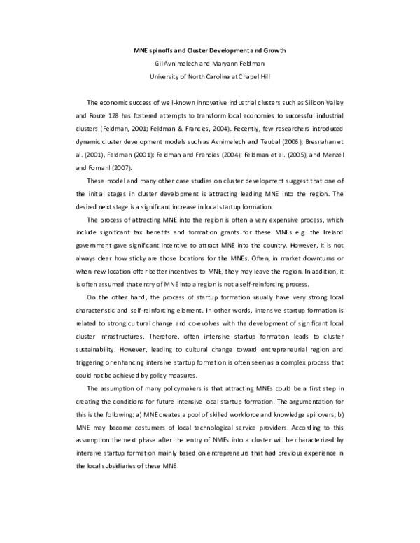 (PDF) MNE Spinoffs and Cluster Development and Growth