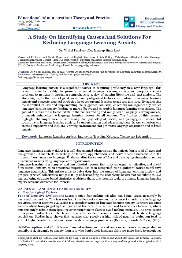 (PDF) A Study On Identifying Causes And Solutions For Reducing Language ...