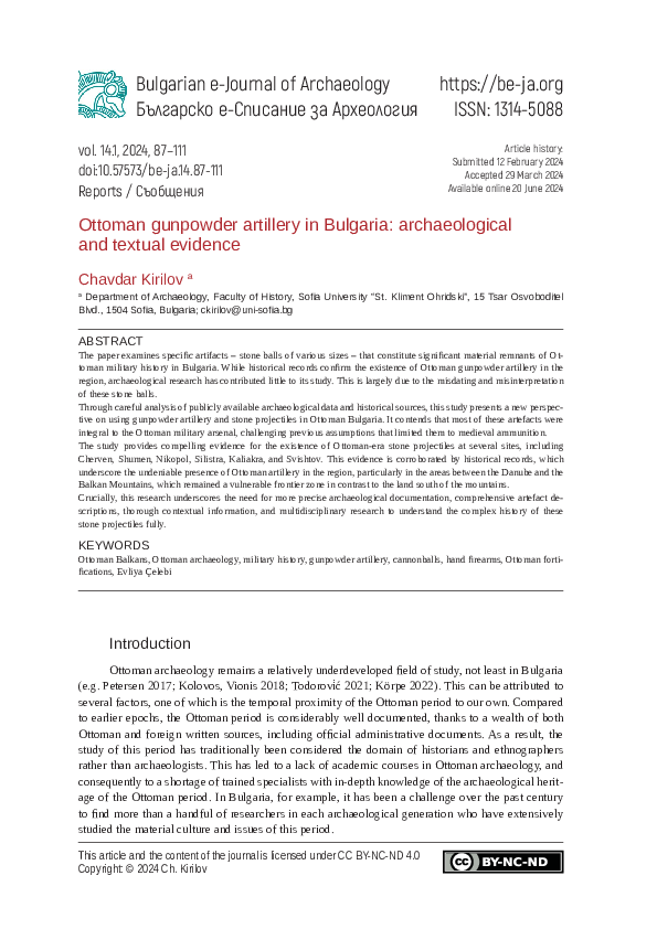 (PDF) Ottoman gunpowder artillery in Bulgaria: archaeological and ...