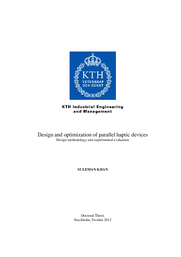 (PDF) Design and optimization of parallel haptic devices Design methodology and experimental ...