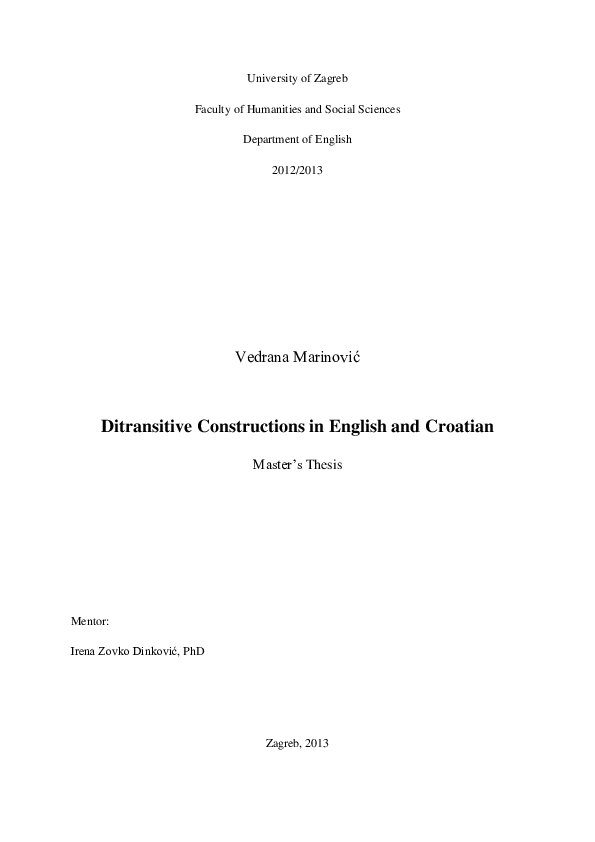 (PDF) Ditransitive Constructions in English and Croatian