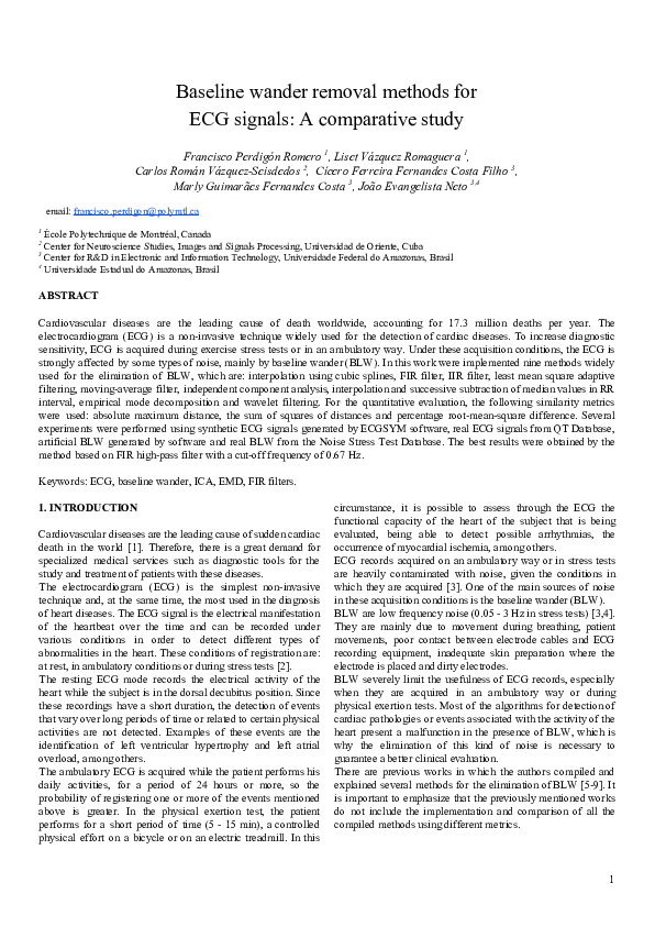 (PDF) Baseline wander removal methods for ECG signals: A comparative study
