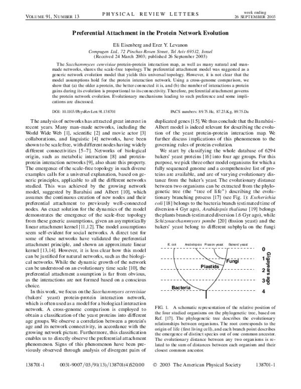 (PDF) Preferential Attachment in the Protein Network Evolution