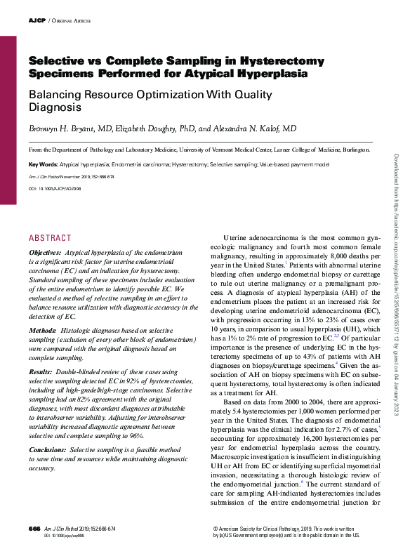 (PDF) Selective vs Complete Sampling in Hysterectomy Specimens ...