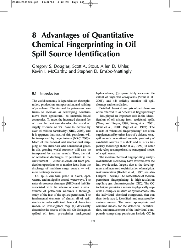 Pdf Advantages Of Quantitative Chemical Fingerprinting In Oil Spill Source Identification