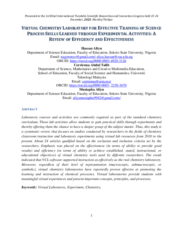 (PDF) Virtual Chemistry Laboratory for Effective Training of Science ...