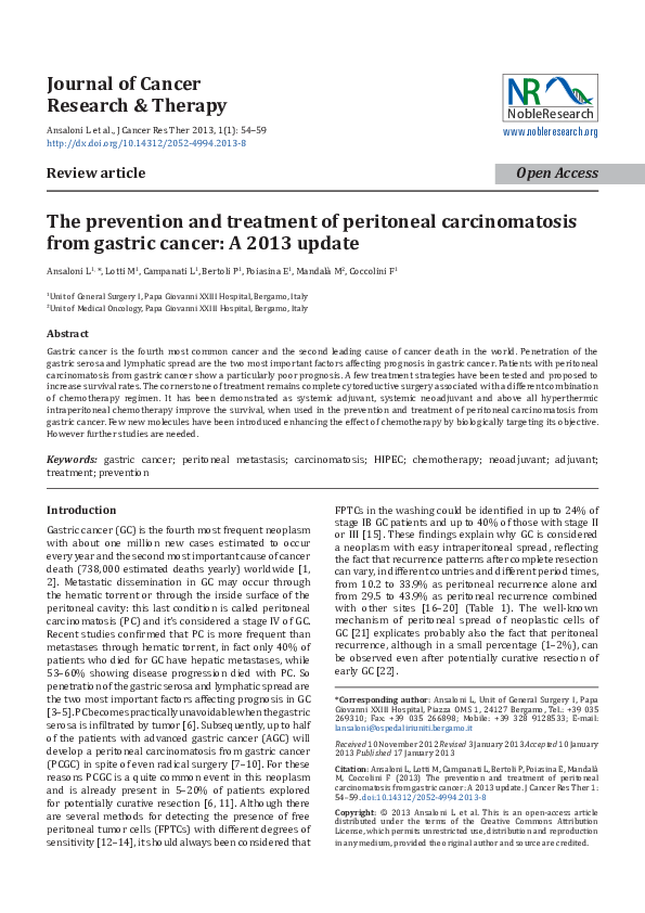 (PDF) The prevention and treatment of peritoneal carcinomatosis from ...